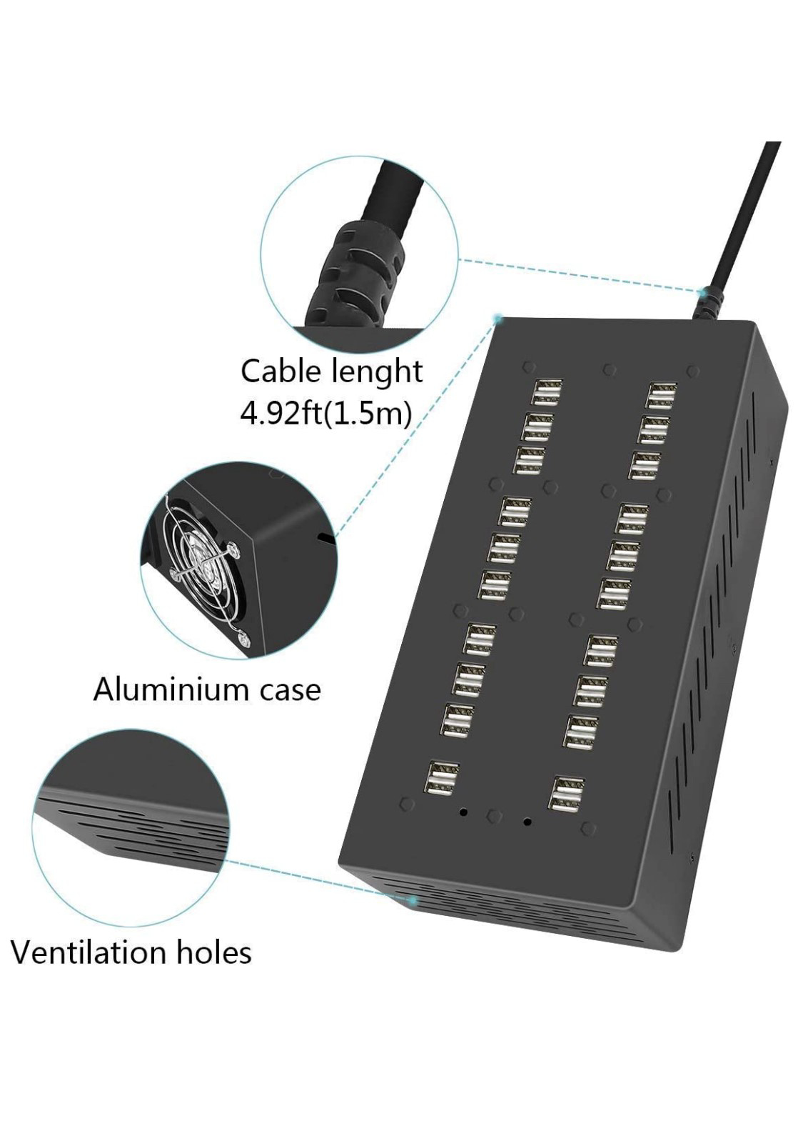 Fleet Things. Multi Port USB Charger Wall Adapter w/ Power Cable